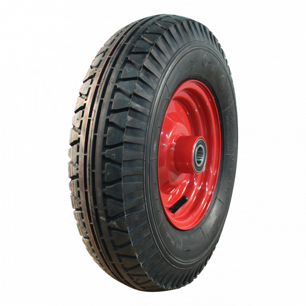 Rad Stahl Rot, 400mm 4.00-8, Luftreifen 8PR, Kugellager, V-40, 25mm Achsloch - Rollers.de